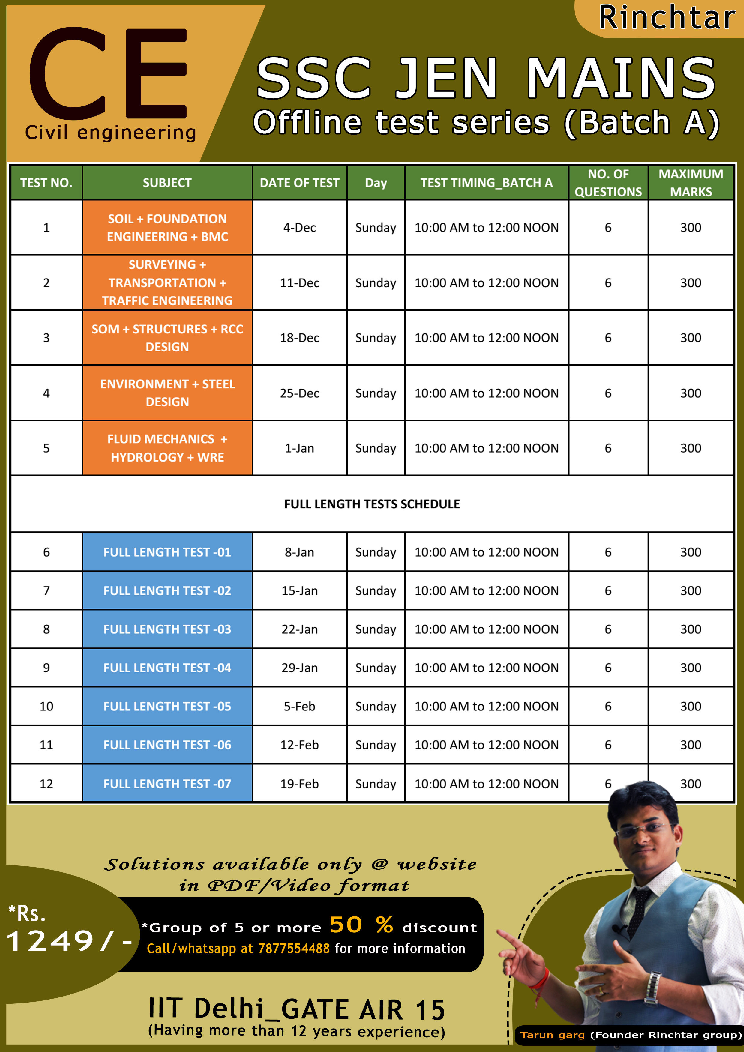 SSC JEN MAINS test series by Tarun garg [B. Tech (IIT delhi), GATE AIR ...